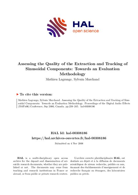 Pdf Assessing The Quality Of The Extraction And Tracking Of Sinusoidal Components Towards An