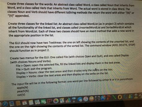 Solved Create Three Classes For The Words An Abstract Class