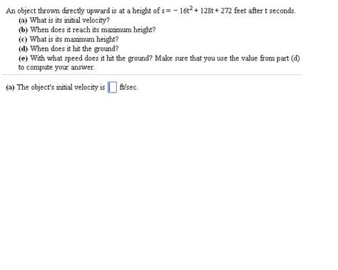 solved an object thrown directly upward is at a height of s