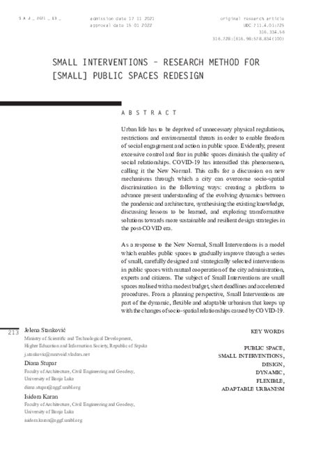 Pdf Small Interventions Research Method For Small Public Spaces Redesign Isidora Karan