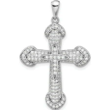 Sterling Silver Rhodium Plated Cz Cross Pendant Width 2609 Length
