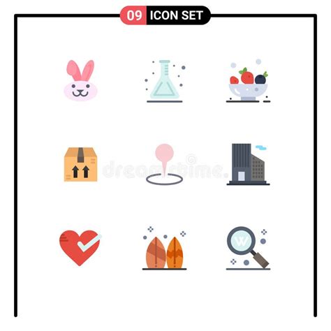 User Interface Pack Of 9 Basic Flat Colors Of Building Marker Food Map Package Stock Vector