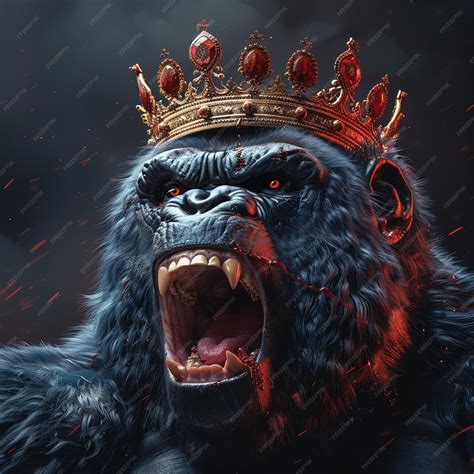 Premium Photo Cool And Angry King Kong Gorilla With Crown On Dark