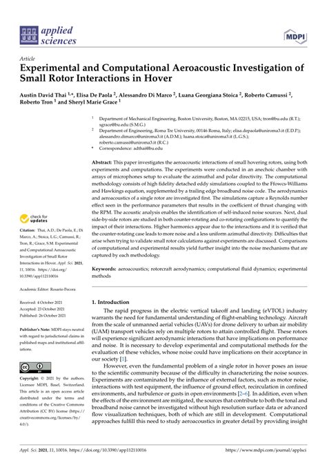 Pdf Experimental And Computational Aeroacoustic Investigation Of Small Rotor Interactions In Hover
