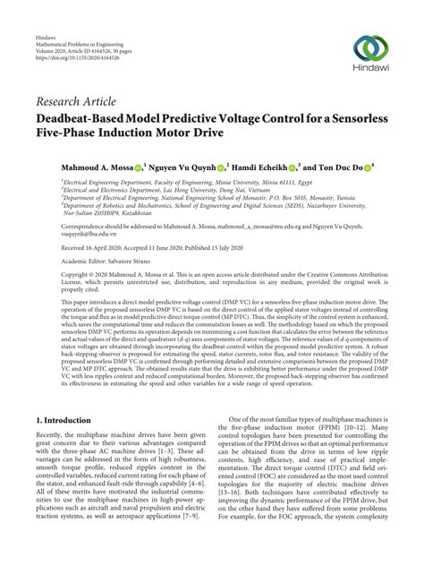 pdf deadbeat based model predictive voltage control for a sensorless