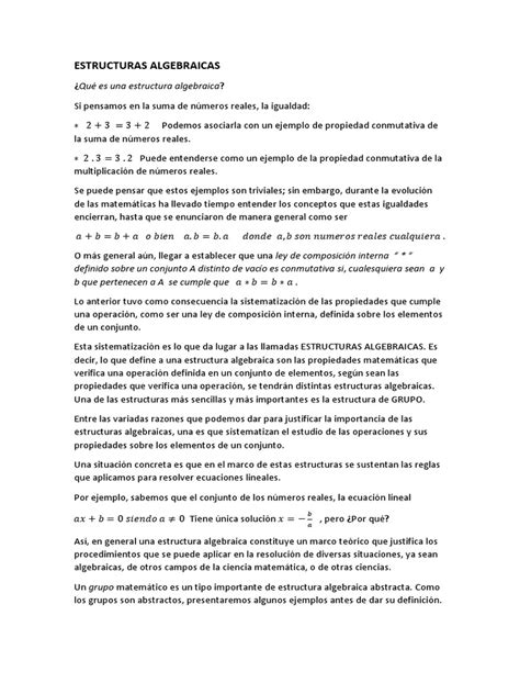 Estructuras Algebraicas Pdf Grupo Matemáticas Números