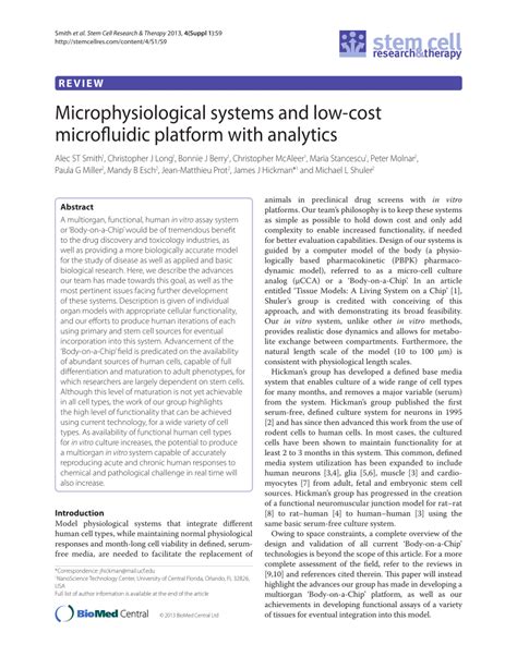 Pdf Microphysiological Systems And Low Cost Microfluidic Platform With Analytics