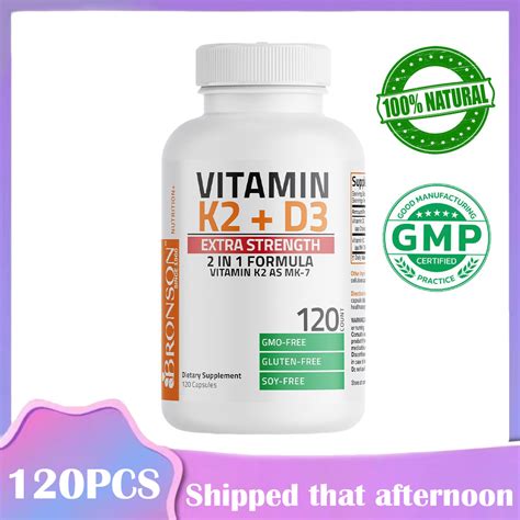 Bronson Vitamin K2 Mk7 With D3 Extra Strength Supplement Bone And