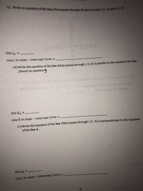 Solved 9 Write An Equation Of The Line That Passes Through