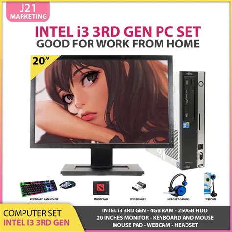 Computer Set Intel I3 3rd Gen 4gb Ram 250gb Hdd Windows Ready