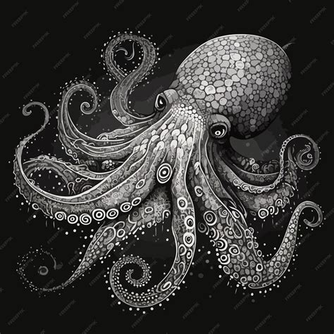 Uma Ilustração Preto E Branco De Um Polvo Com Um Grande Polvo Nele