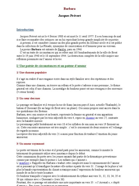 Jacques Prévert Barbara Pdf Poésie Métaphore