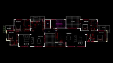 Multi Floor Residential Apartment Building Plans With Column Grid Designs CAD