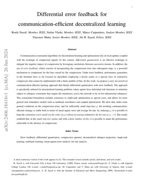 Pdf Differential Error Feedback For Communication Efficient