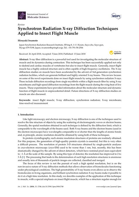 Pdf Synchrotron Radiation X Ray Diffraction Techniques Applied To Insect Flight Muscle