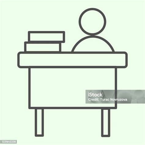 사무실 작업장 얇은 선 아이콘입니다 책상에서 일하는 사업가는 흰색 배경에 스타일 그림을 윤곽을 그리며 책을 들고 있습니다 모바일 개념 및 웹 디자인에 대한 작업 및 작업