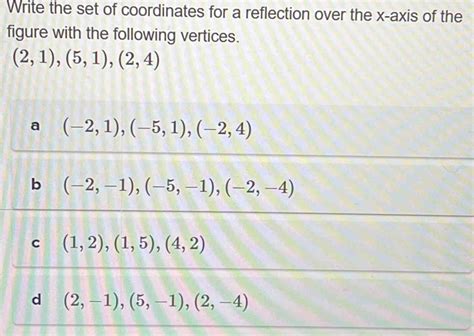 Solved Write The Set Of Coordinates For A Reflection Over The X Axis