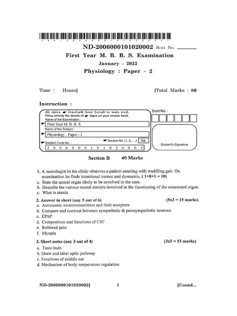 Nd 2006000101020002 First Year M B B S Examination January 2022 Physiology Paper 2 1