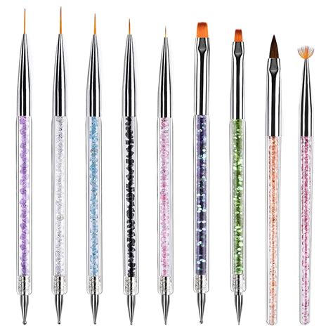 Nail Art Brushes 9pcs Nail Brush Set With Liner Brush And Dotting Pens For Home And