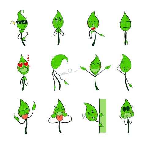 Premium Vector Leaf Expression Character Cartoon Vector Set
