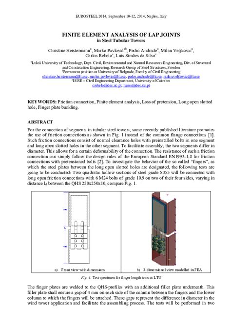 Pdf Finite Element Analysis Of Lap Joints In Steel Tubular Towers