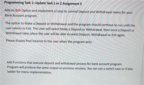 Solved Programming Task 1 Update Task 1 Or 2 Assignment 5