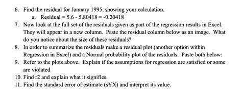 Solved 6 Find The Residual For January 1995 Showing Your Chegg Com