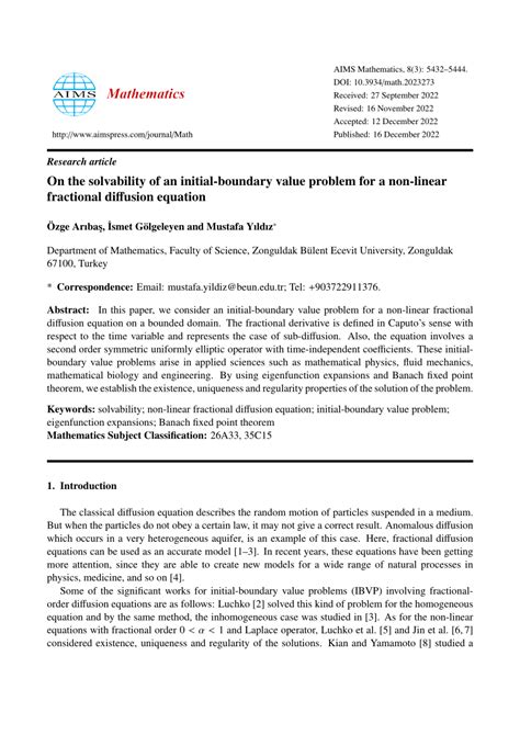 Pdf On The Solvability Of An Initial Boundary Value Problem For A Non Linear Fractional