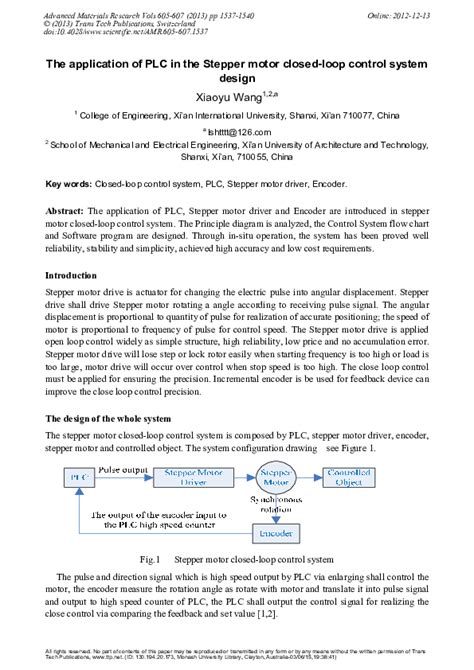 pdf the application of plc in the stepper motor closed loop control