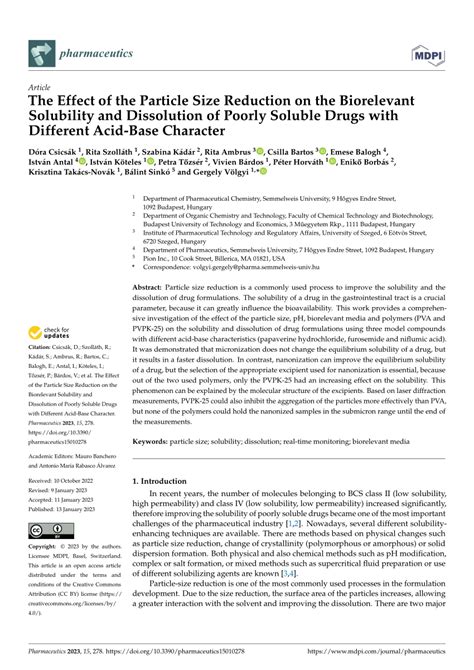 Pdf The Effect Of The Particle Size Reduction On The Biorelevant Solubility And Dissolution Of