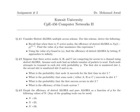 Solved Q 1 Consider Slotted Aloha Multiple Access Scheme