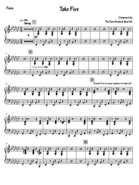 Take Five The Dave Brubeck Quartet Piano Pdf Jazz Popular Music