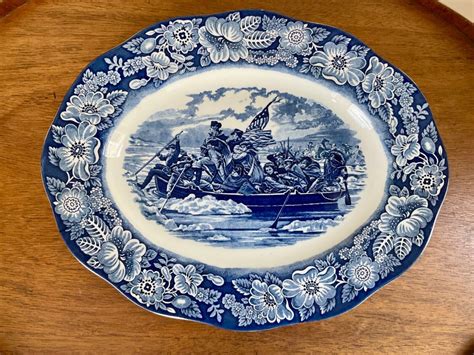 Vtg Liberty Blue Platter 14 Washington Crossing Delaware ~ Excellent