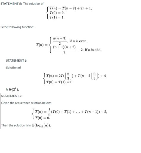 Solved Statement 5 The Solution Of T N T N − 2 2n