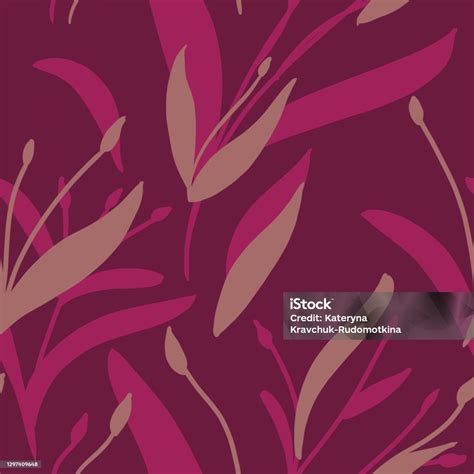 보라색 배경에 손으로 그린 핑크와 베이지 색 식물과 원활한 패턴 우아한 린넨 침구 인쇄 포장 벽지 섬유 디자인 검은색에 대한 스톡 벡터 아트 및 기타 이미지 Istock