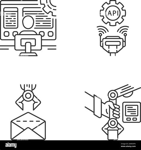 Rpa Linear Icons Set Robotic Process Automation Software Developer Api Connection Email Pbd