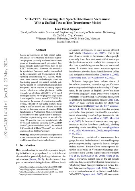 Pdf Vihatet5 Enhancing Hate Speech Detection In Vietnamese With A