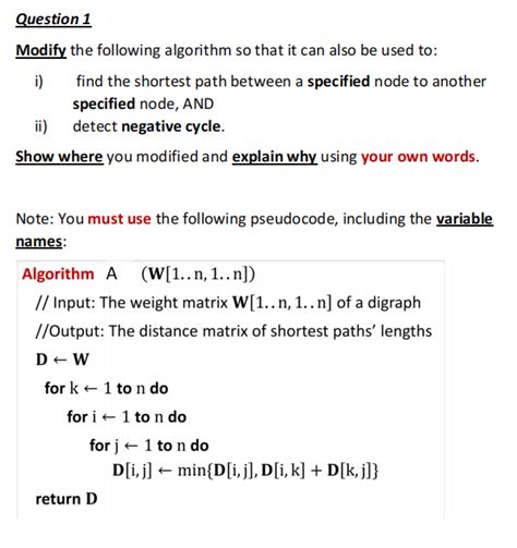 Solved Question 1 Modify The Following Algorithm So That It Chegg Com