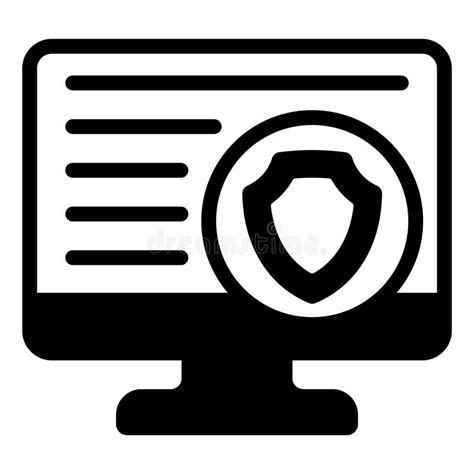 Monitor With Safety Emblem Solid Icon Data Protection Concept Vector
