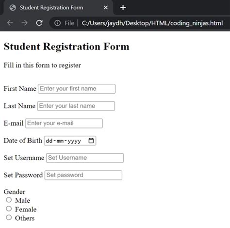 Babe Registration Form In HTML Naukri Code