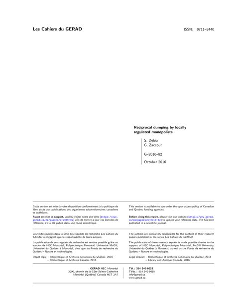 Pdf Reciprocal Dumping By Locally Regulated Monopolists