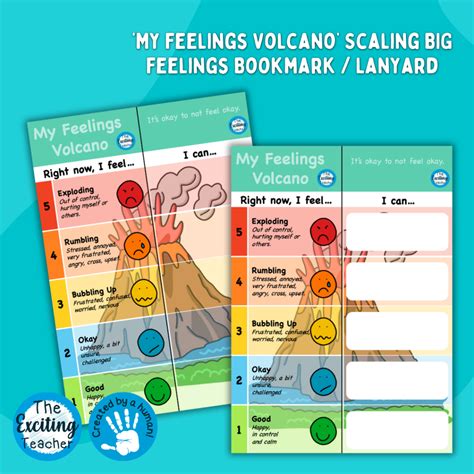 ‘my Feelings Volcano Scaling Big Feelings Bookmark Or Lanyard Prompt