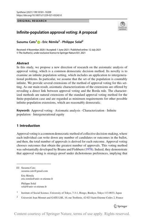 infinite population approval voting a proposal request pdf
