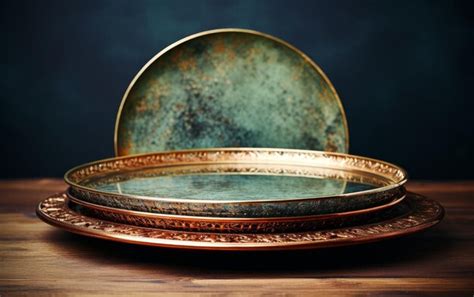 Premium Photo A Stack Of Plates Precariously Balanced On A Wooden Table