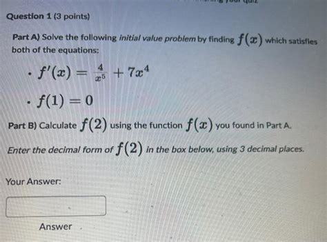 Solved Question 1 3 Points Part A Solve The Following