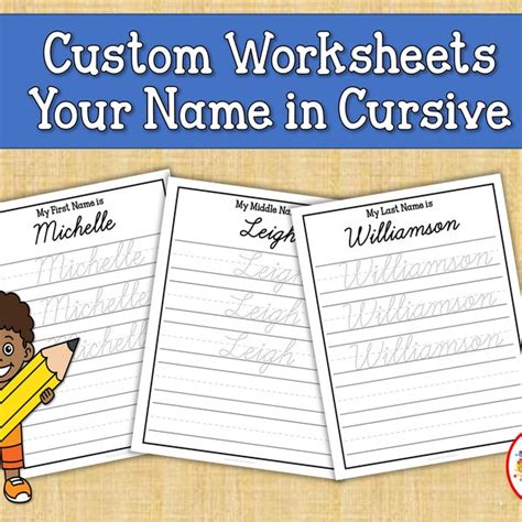 Personalized Customized Name Tracing Cursive Worksheets Etsy