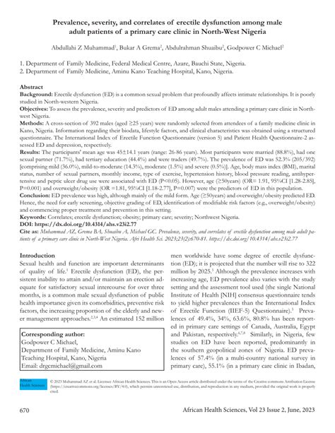 Pdf Prevalence Severity And Correlates Of Erectile Dysfunction