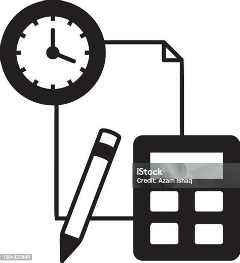 세금 계산 및 감사 개념 클럭 펜 및 계산기 벡터 글리프 아이콘 디자인 화이트 배경에 필수 금융 요금 및 과세 기호 레비 기호 개념에 대한 스톡 벡터 아트 및 기타 이미지