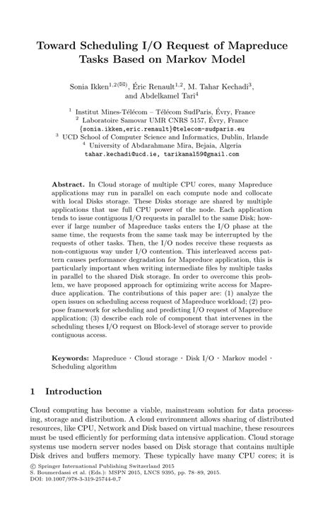 Pdf Toward Scheduling Io Request Of Mapreduce Tasks Based On Markov