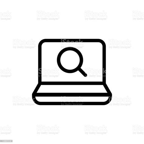 노트북 라인 아이콘입니다 화면 모니터 전자 제품 브라우저 인터넷 월드 와이드 웹 데이터 지식 기술 개념입니다 흰색 배경에 벡터 검은 선 아이콘 0명에 대한 스톡 벡터 아트